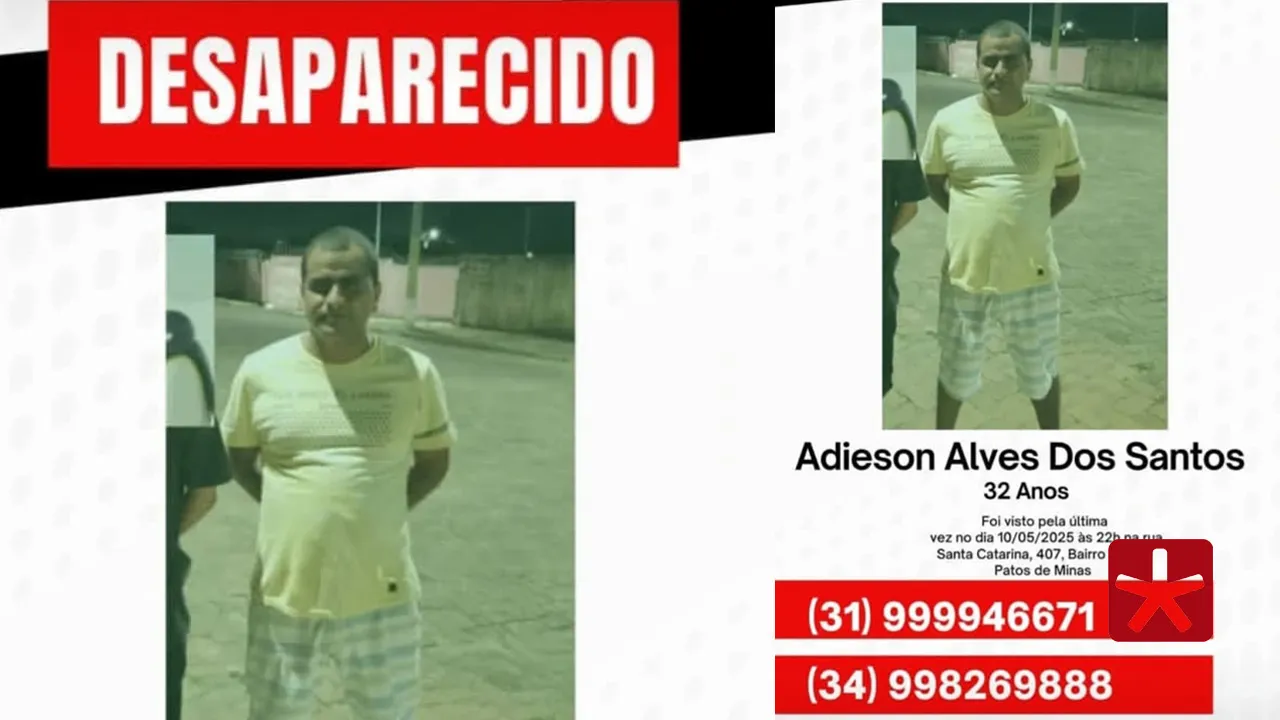 Homem de 32 anos está desaparecido há três dias em Patos de Minas, e ...